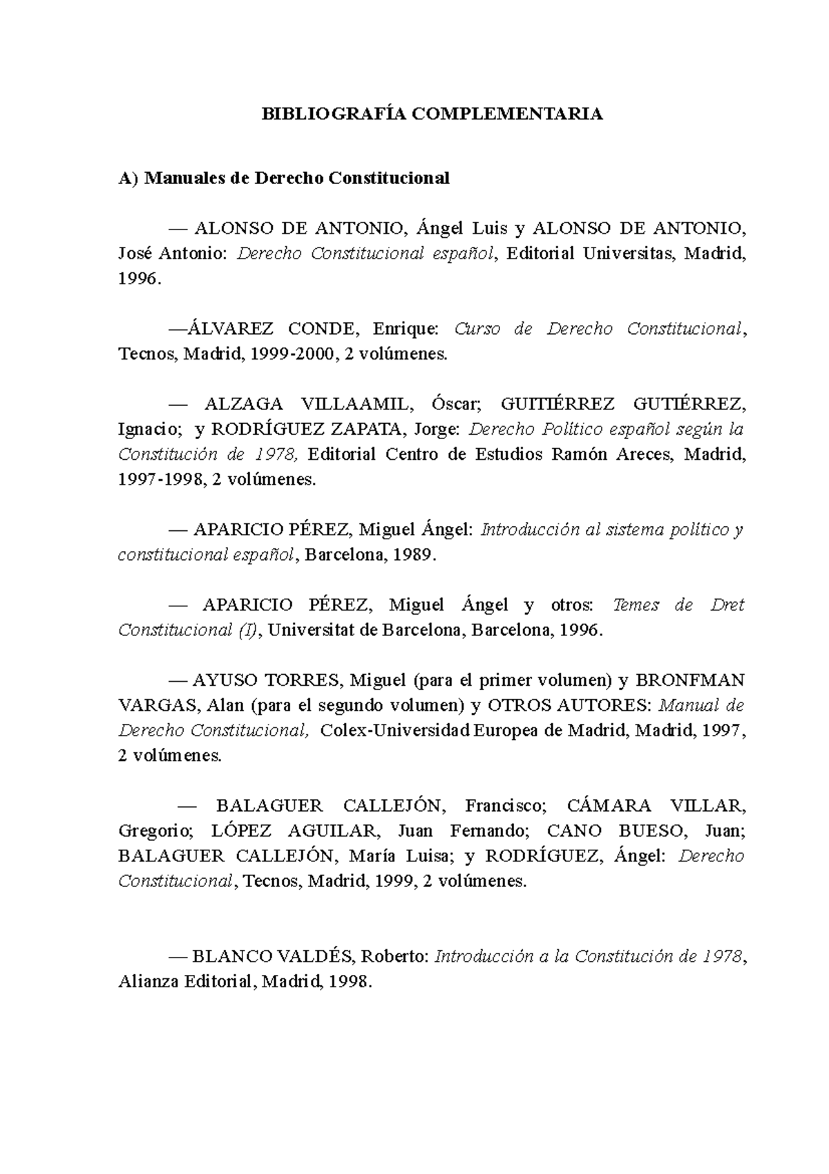 Bibliografia Complementaria - BIBLIOGRAFÍA COMPLEMENTARIA A) Manuales ...