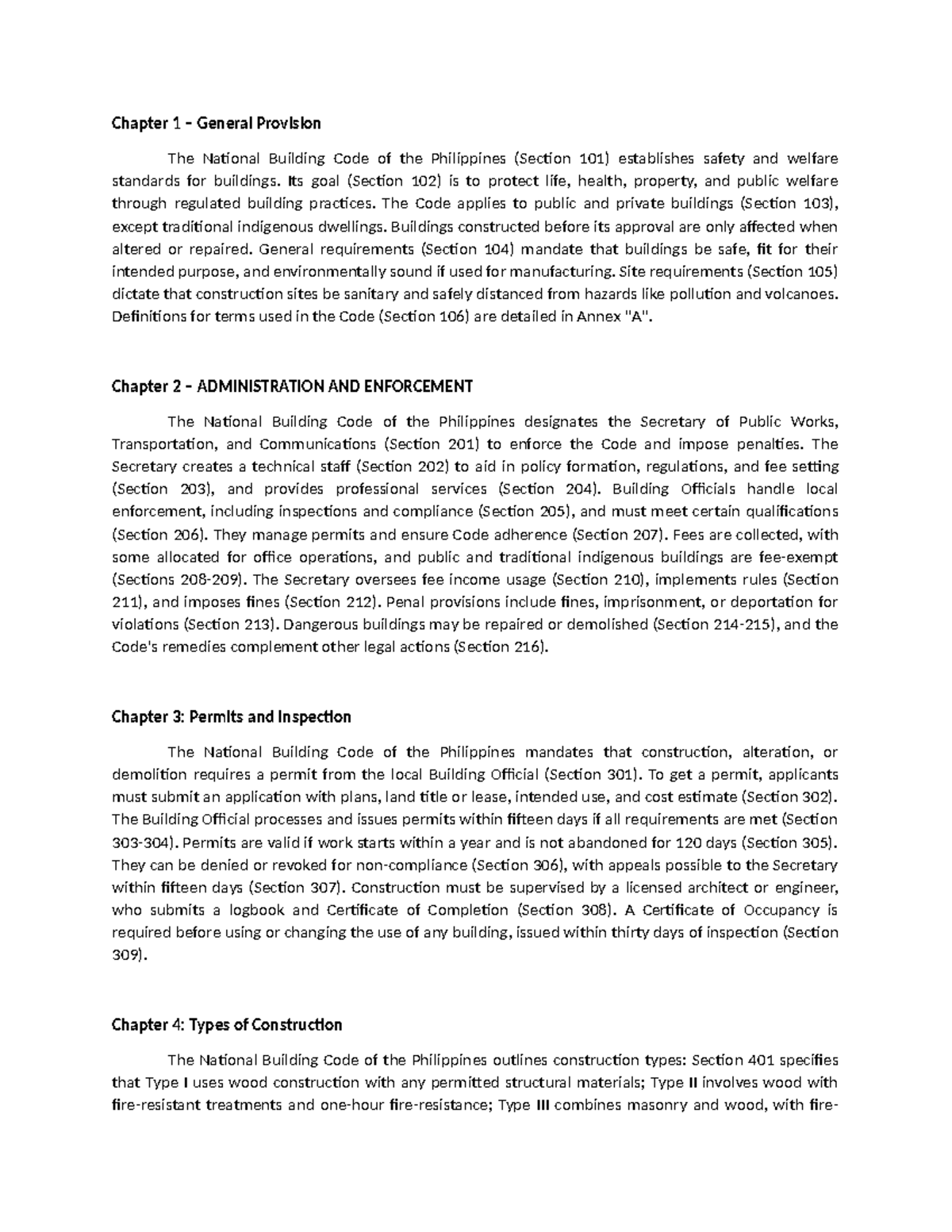 NBCP Summary - Chapter 1 – General Provision The National Building Code ...