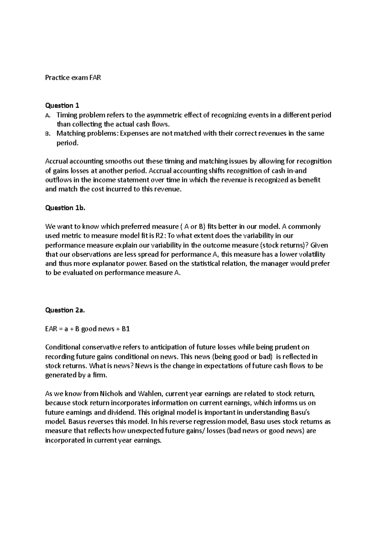 Practice exam FAR - answers - Practice exam FAR Question 1 A. Timing ...