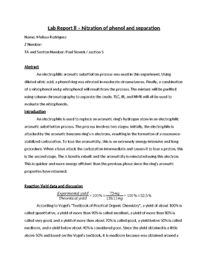 Lab Report 9 - Lab 9 - Lab Report 9 – Isolation of carotenoids from ...