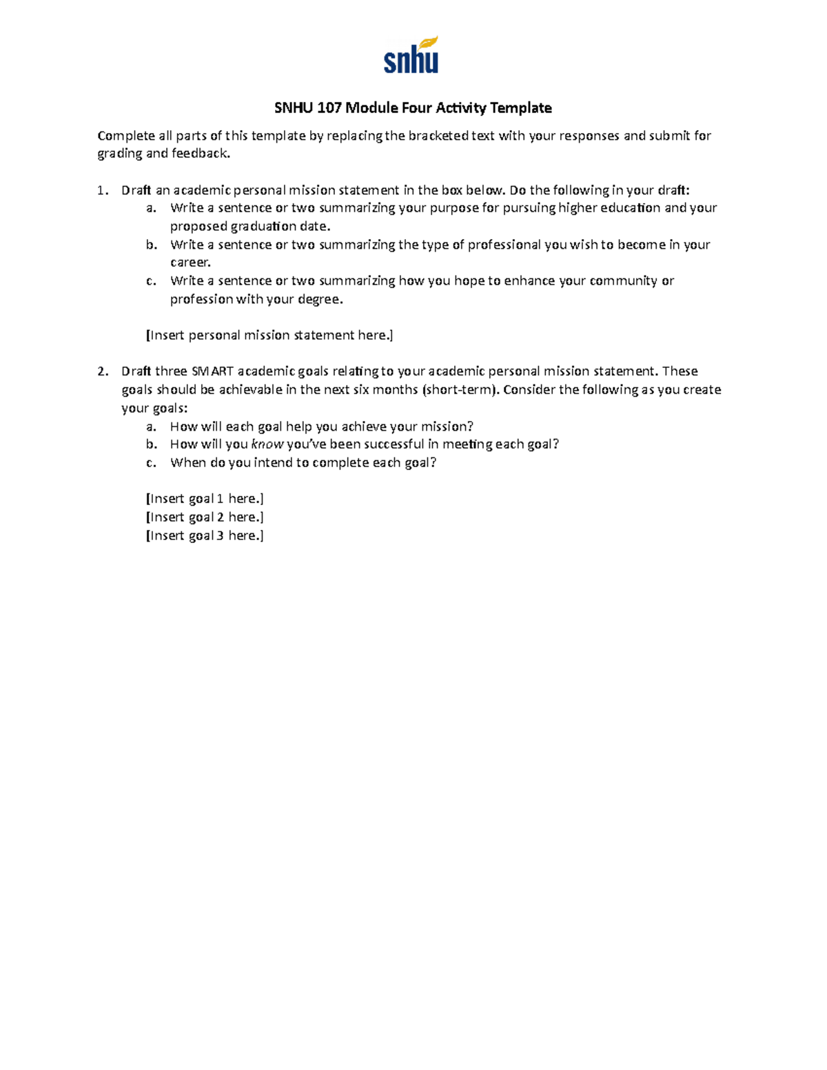 SNHU 107 Module Four Activity Template - SNHU 107 Module Four Activity ...