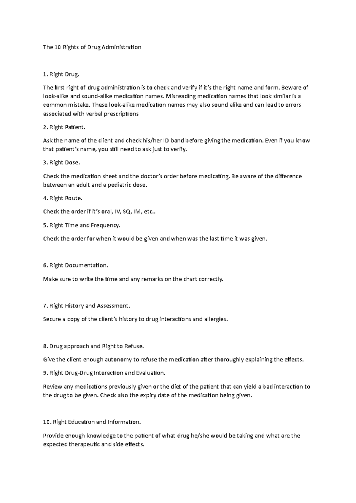 The 10 Rights of Drug Administration - The 10 Rights of Drug ...