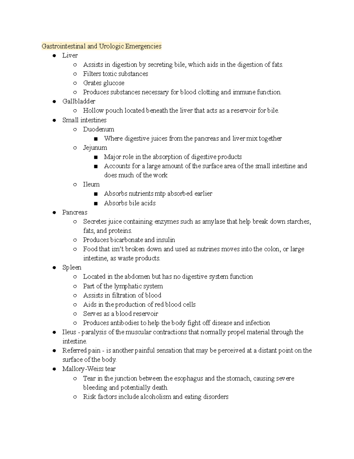 EMS Chapter 19 notes - Gastrointestinal and Urologic Emergencies Liver ...