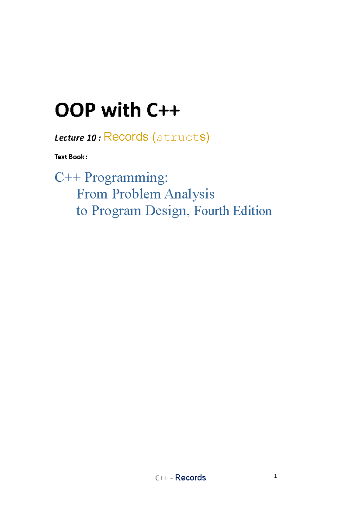 Object Oriented Progeamming (OOP) with C++ - Lecture 10 - OOP with C++ ...