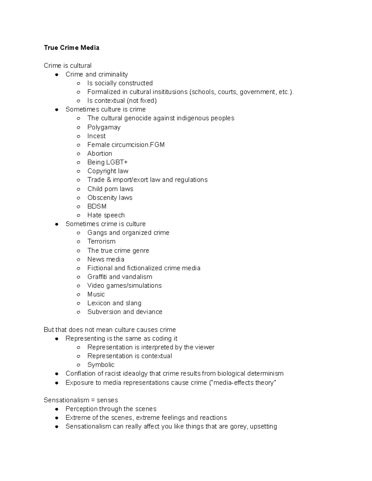 Week #1 - lecture notes of week 1 - True Crime Media Crime is cultural ...