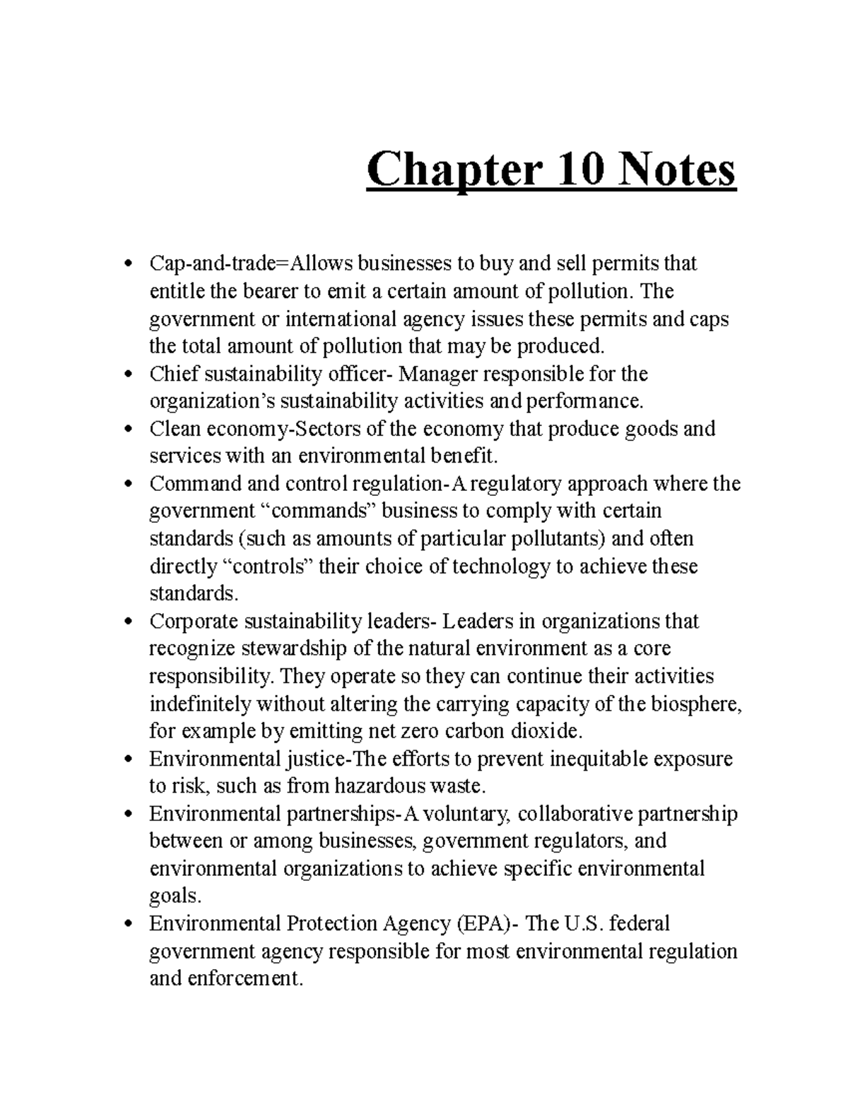 Chapter 10 -Business and Society - Chapter 10 Notes Cap-and-trade ...