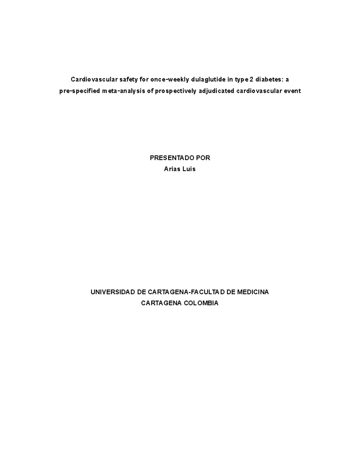 Analisis DEL CLUB DE Revista - Cardiovascular safety for once-weekly ...