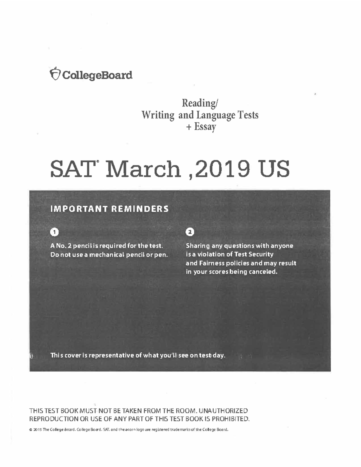 March 2019 SAT Test - Preparation - e CollegeBoard SAT. March ,2019 US ...