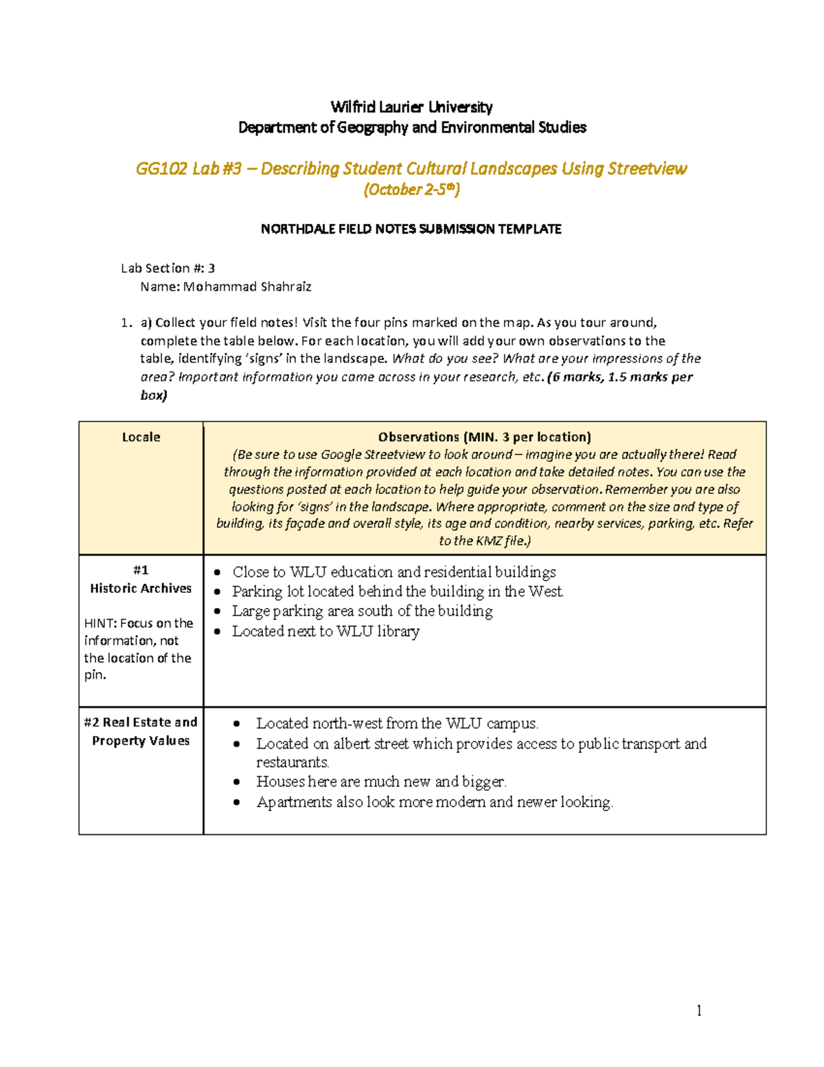 GG102 Lab #3 Submission Template - 1 Wilfrid Laurier University ...