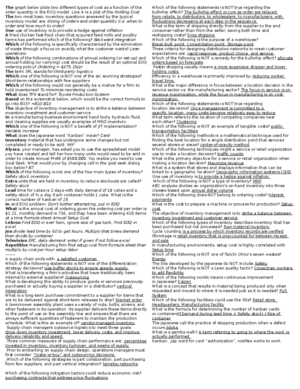 Test 3 Cheat Sheet - All Homework and PP Terms - The graph below plots ...