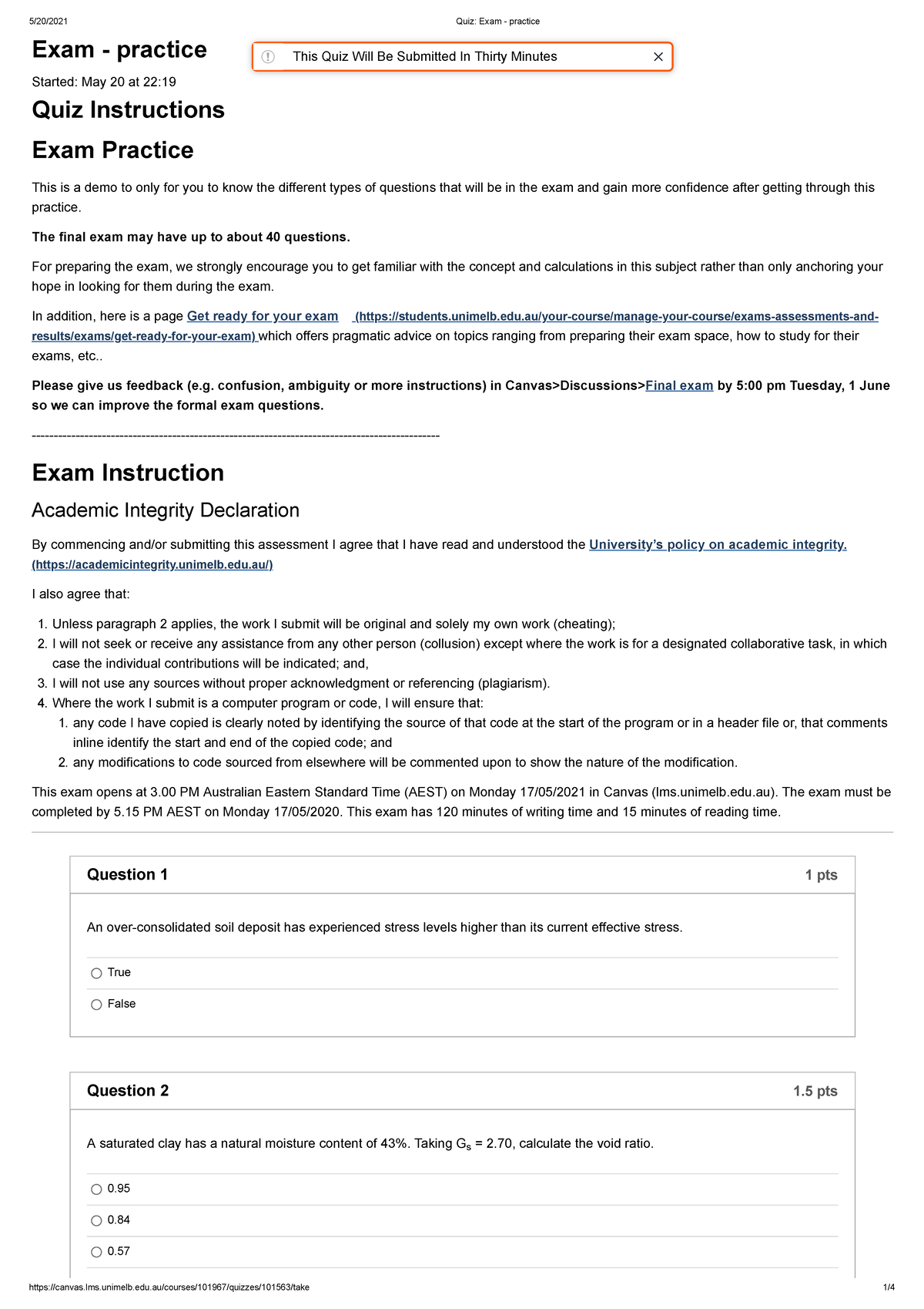 Quiz Exam - practice - Exam - practice Started: May 20 at 22: Quiz ...