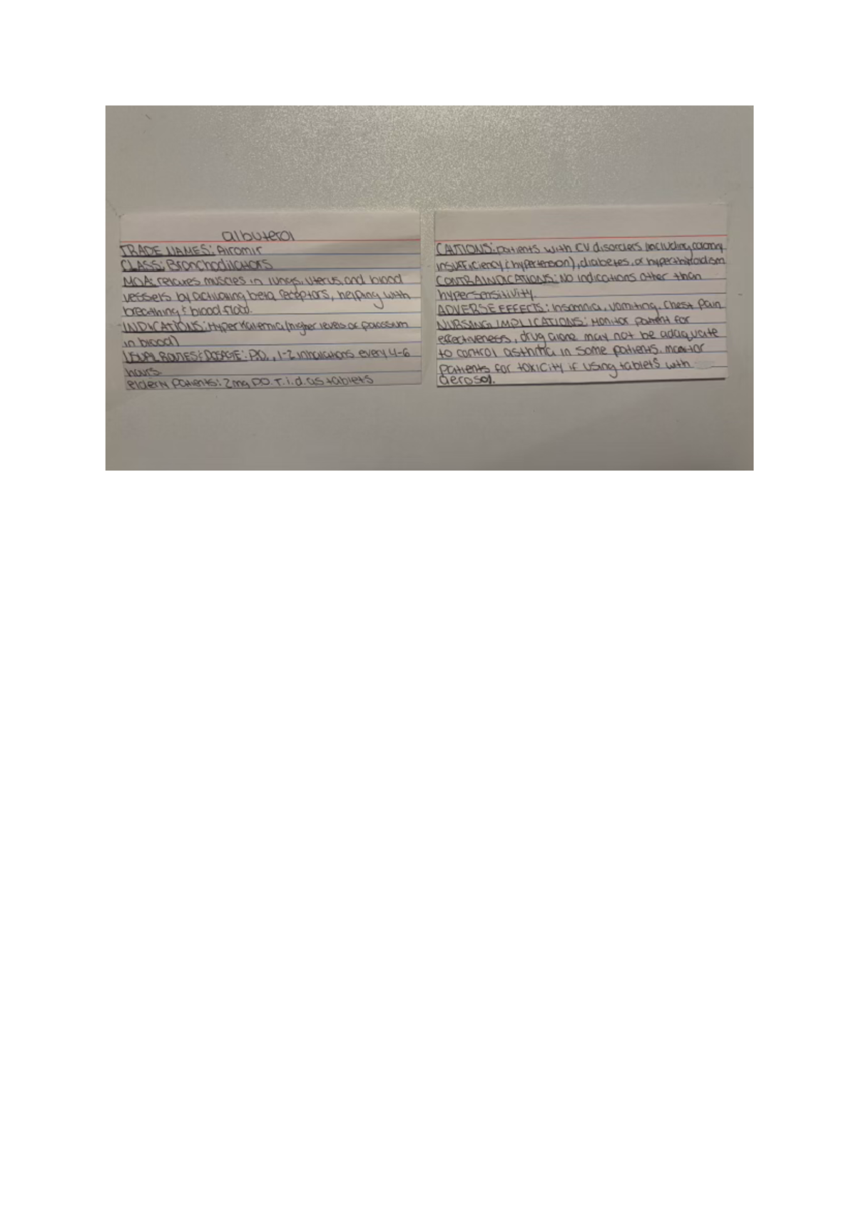 drug card example - albuteral TRADE NAMES: Airomic CAUTIONS: patients ...