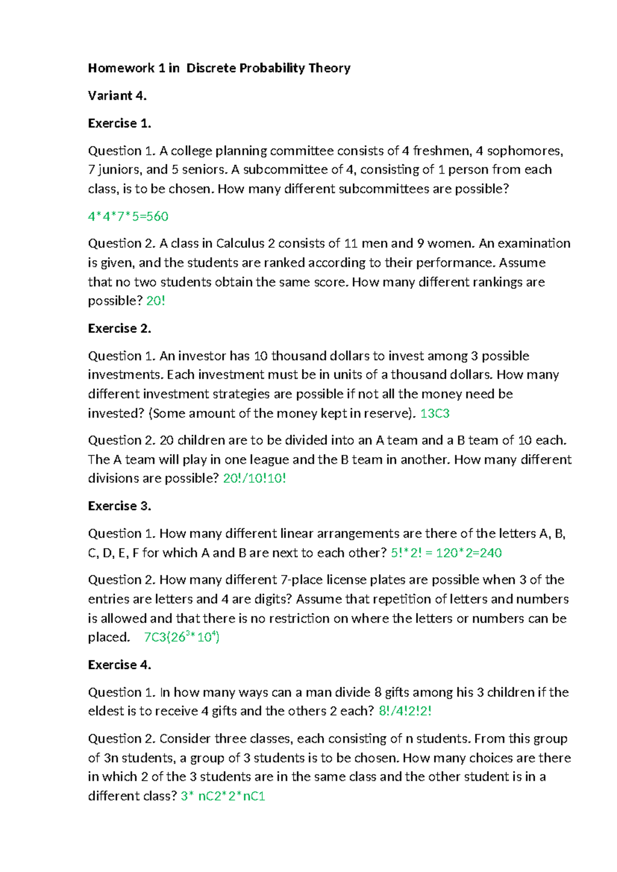 Hw1 V4 - vsagv - Homework 1 in Discrete Probability Theory Variant 4 ...