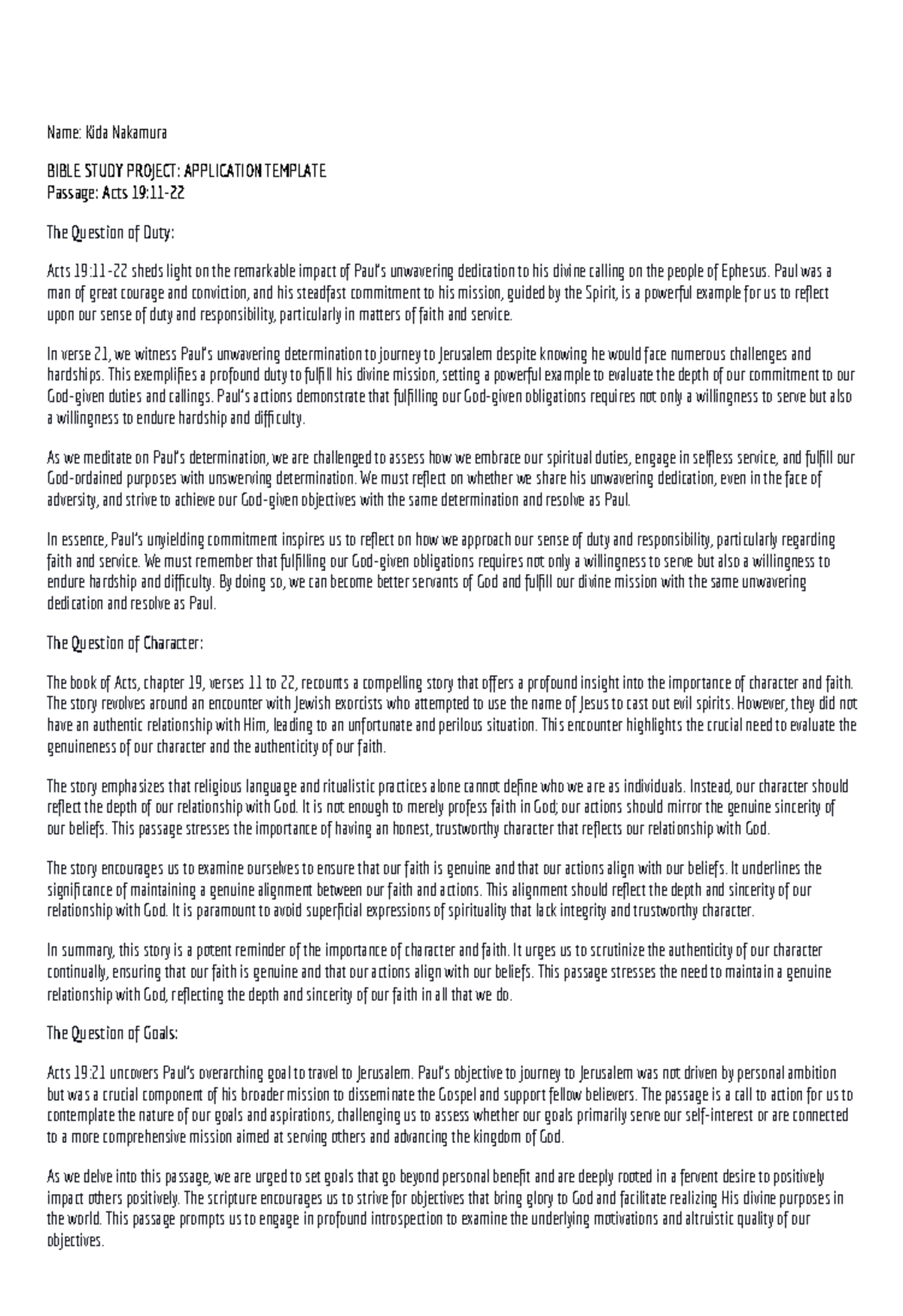 Bible Study Project Application Template - Name: Kida Nakamura BIBLE ...