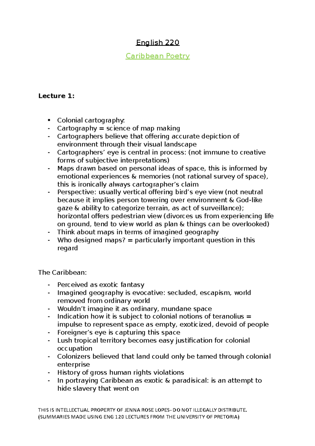 Caribbean poetry Final - English 220 Caribbean Poetry Lecture 1 ...