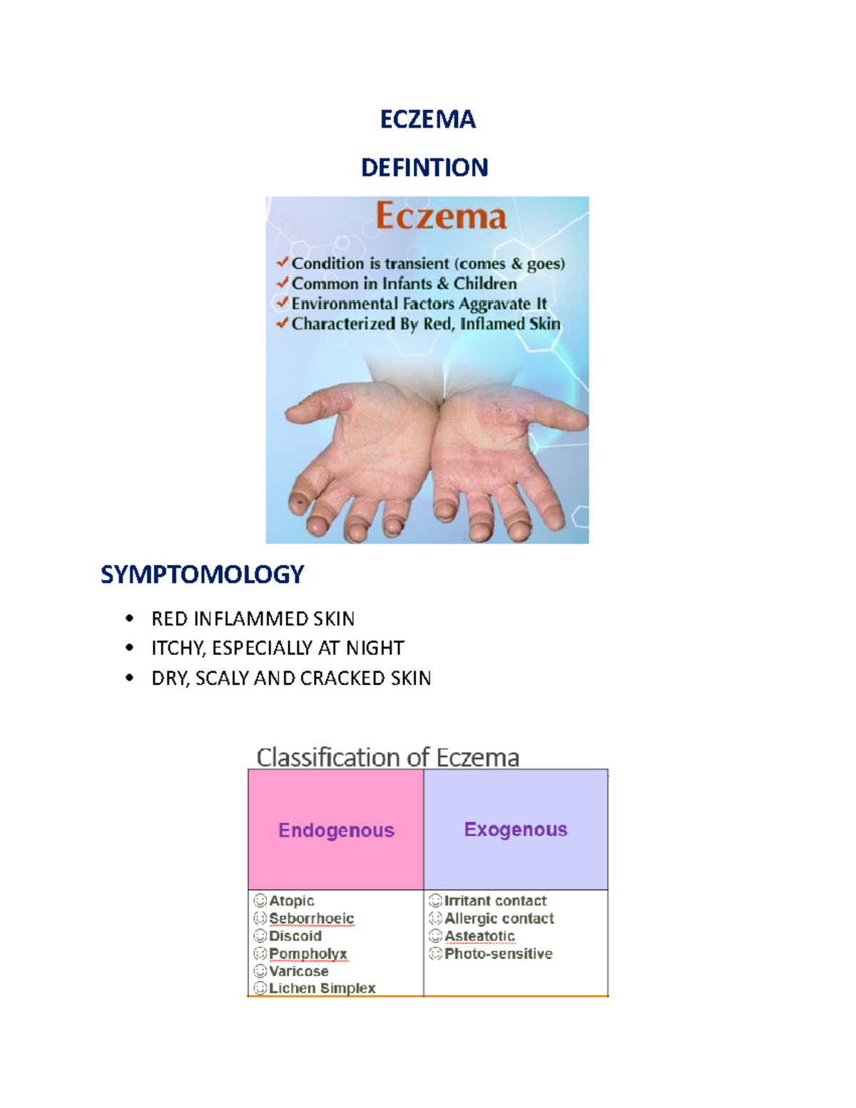 Eczema - ECZEMA DEFINTION SYMPTOMOLOGY RED INFLAMMED SKIN ITCHY ...