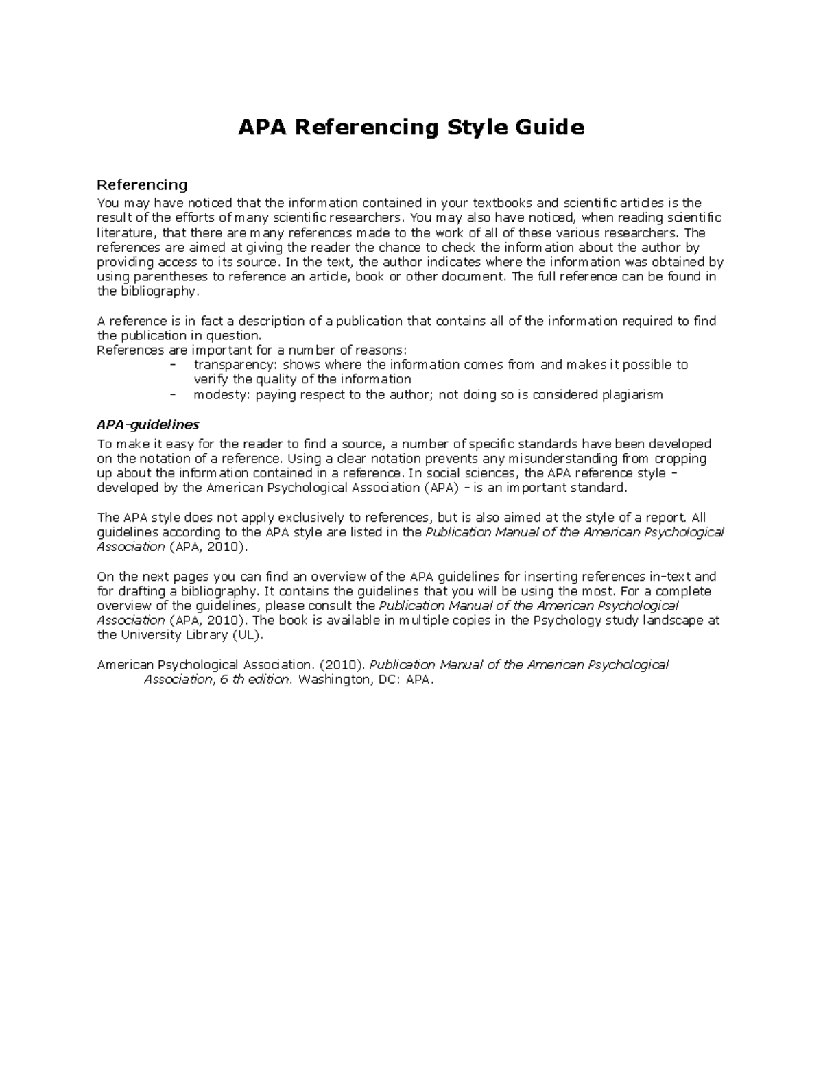 APA Referencing Style Guide - APA Referencing Style Guide Referencing ...