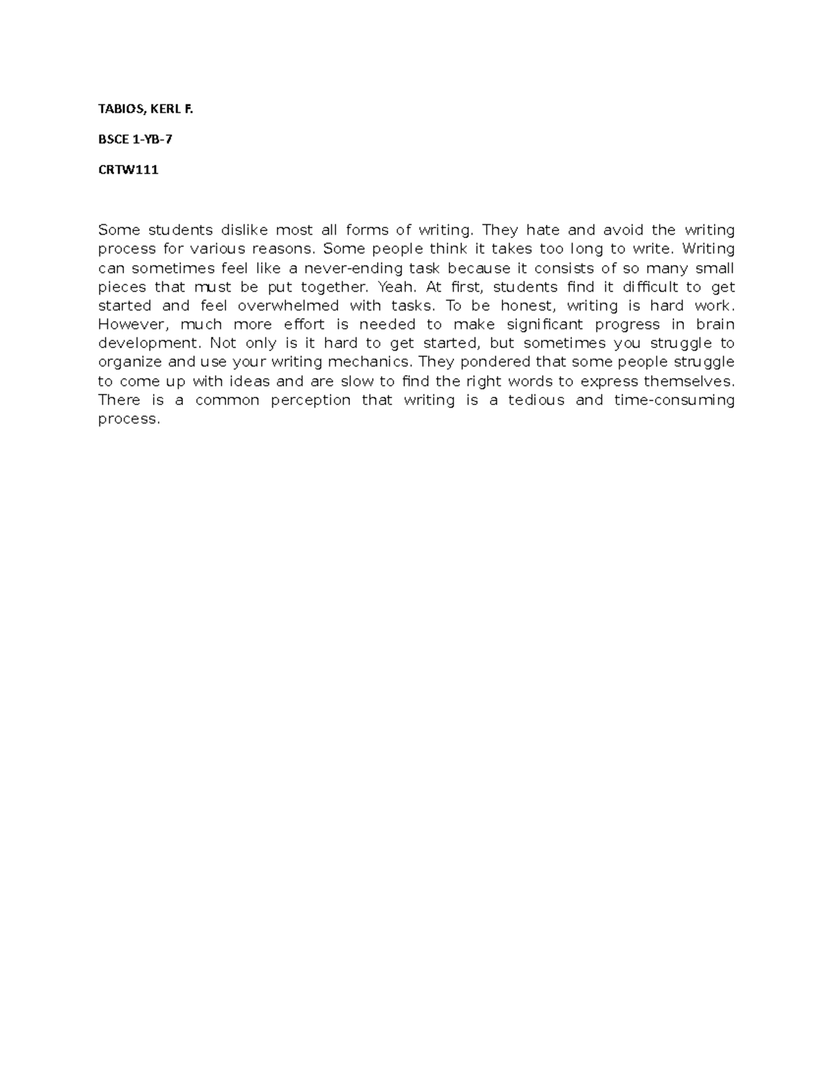 Tabios - CRTW - assignment - TABIOS, KERL F. BSCE 1-YB- CRTW Some ...