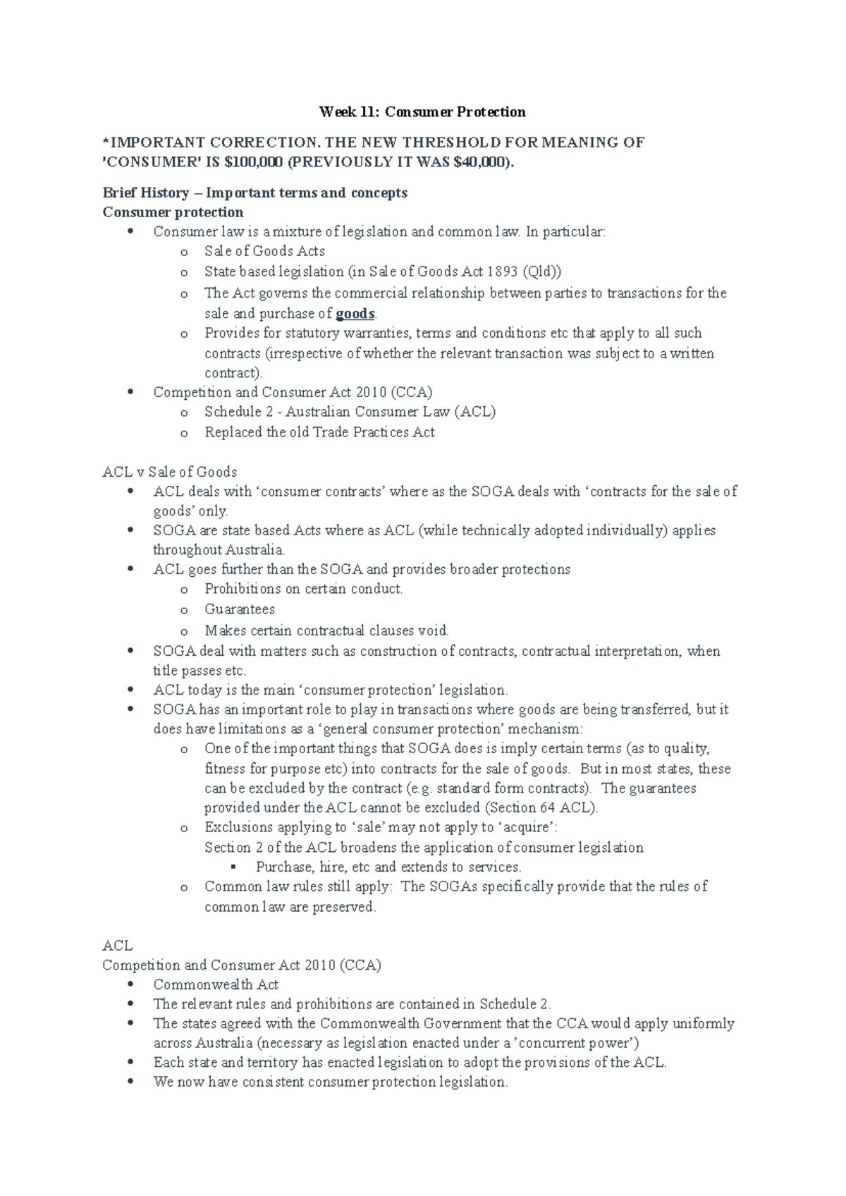 Consumer Protection summary - Week 11: Consumer Protection *IMPORTANT ...