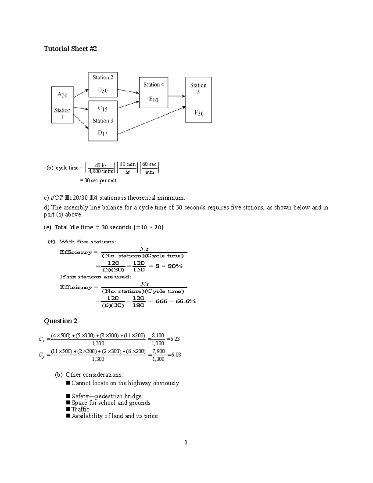 Tutorial sheet #2 - Solution - Tutorial Sheet c) t/CT 120/30 4 stations ...
