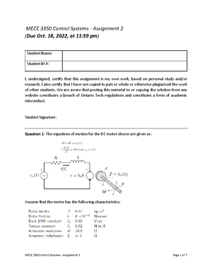 MECE 3350 Control Systems -Assignment 1-001 - MECE 3350 Control Systems ...