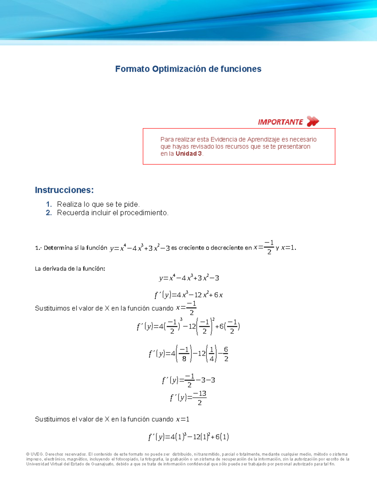 U3ea2 formato optimizacion de funciones - Formato Optimización de funciones Para realizar esta ...