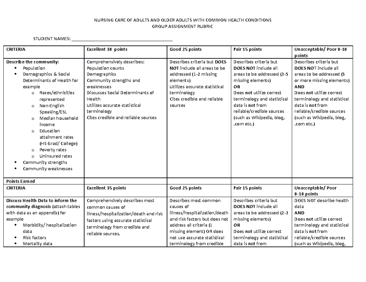 Community Project Rubric AH1 SP 23 - GROUP ASSIGNMENT RUBRIC STUDENT ...