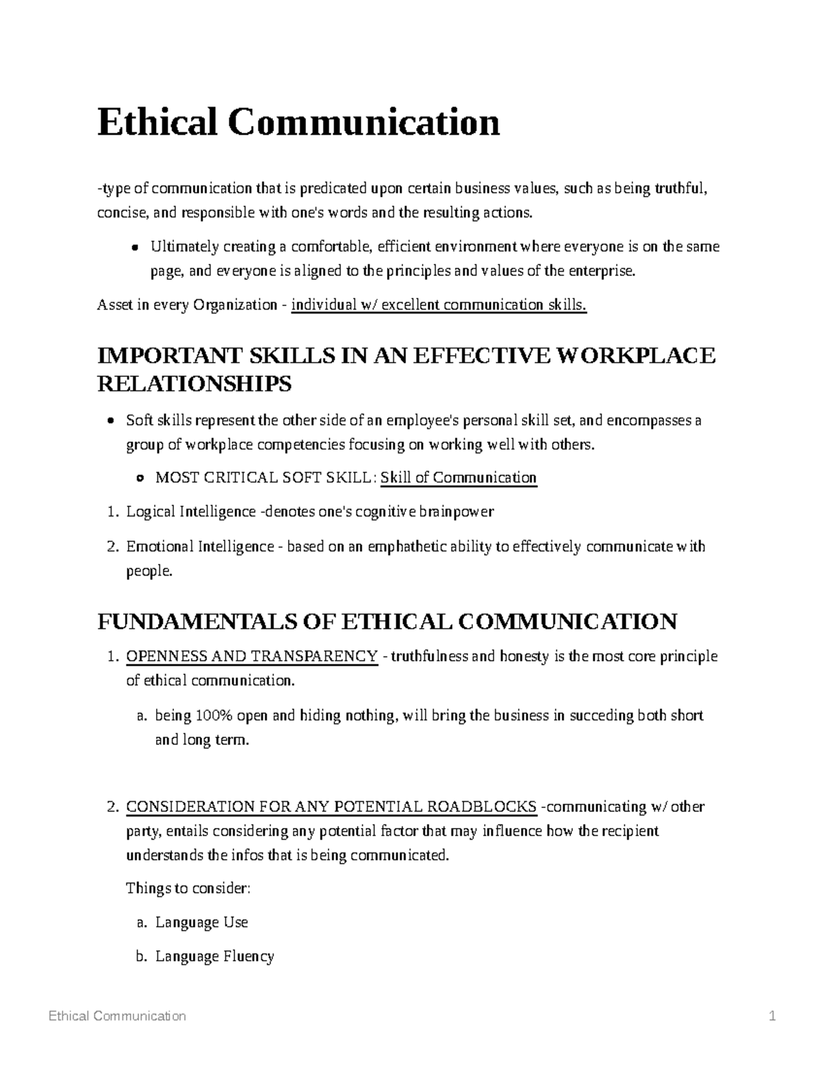 Ethical Communication PRinciples - Ethical Communication 1 Ethical ...