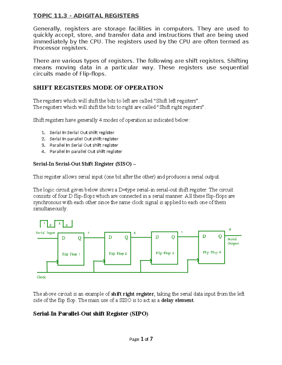 Topic 11.3 - Registers (1) - TOPIC 11 - ADIGITAL REGISTERS Generally ...
