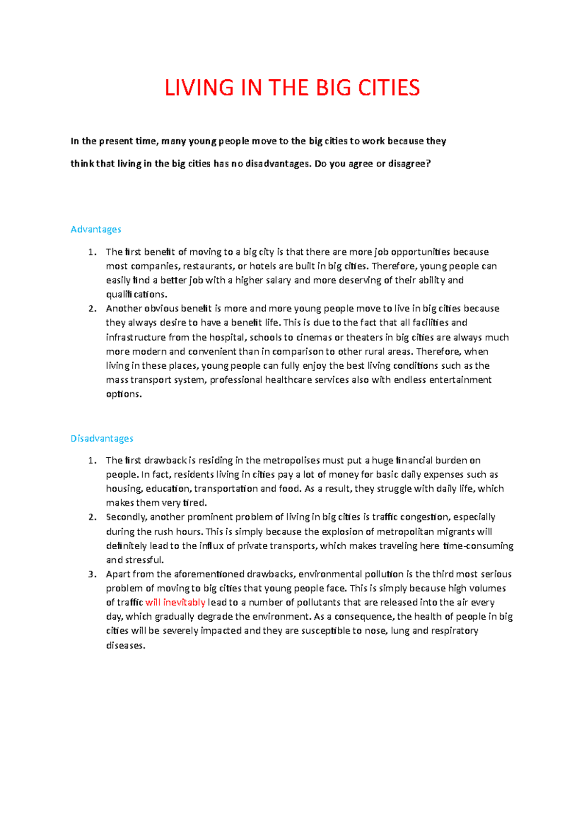 Living IN THE BIG Cities (Writing) - LIVING IN THE BIG CITIES In the ...