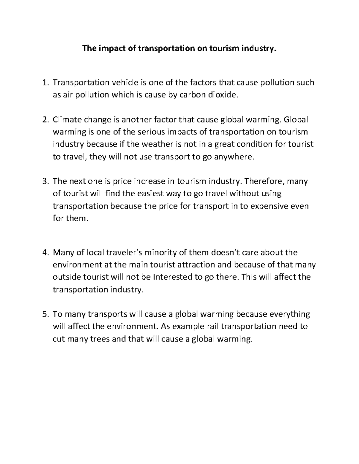 The impact of transportation on tourism industry - Transportation ...