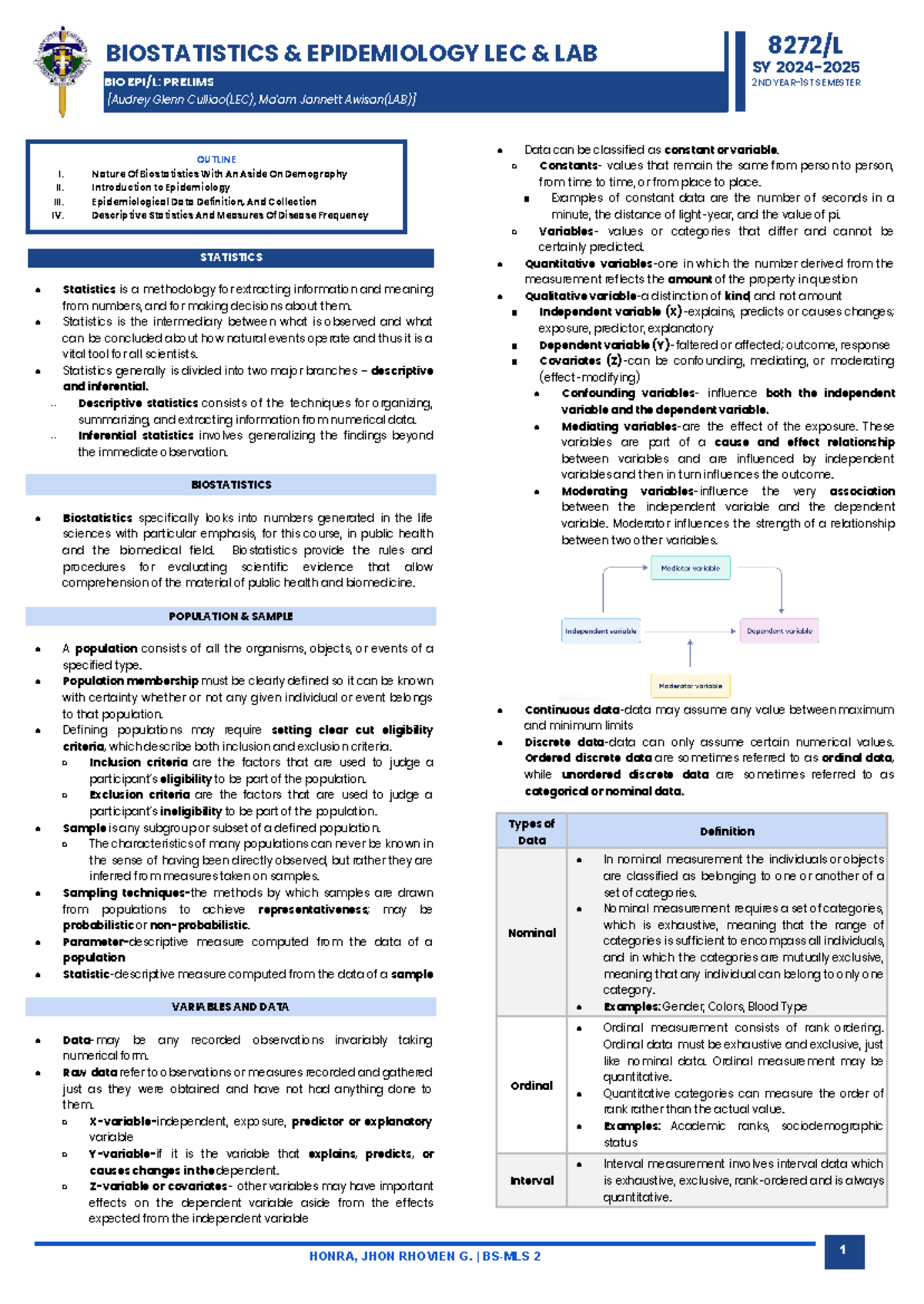 BIO EPI LEC & LAB Prelims - BIOSTATISTICS & EPIDEMIOLOGY LEC & LAB 8272 ...