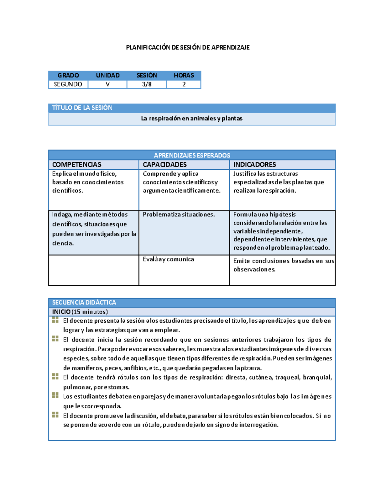 CTA2-U5- Sesión 03 - PLANIFICACI”N DE SESI”N DE APRENDIZAJE GRADO UNIDAD SESI”N HORAS SEGUNDO V ...