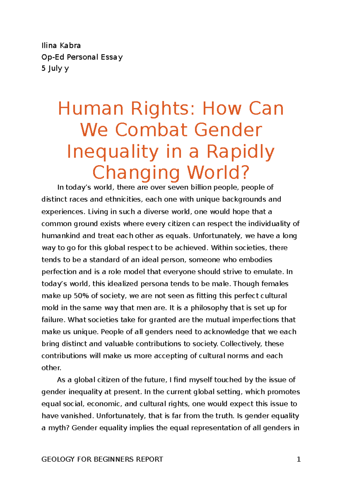Human Rights How Can We Combat Gender Inequality in a Rapidly Changing ...