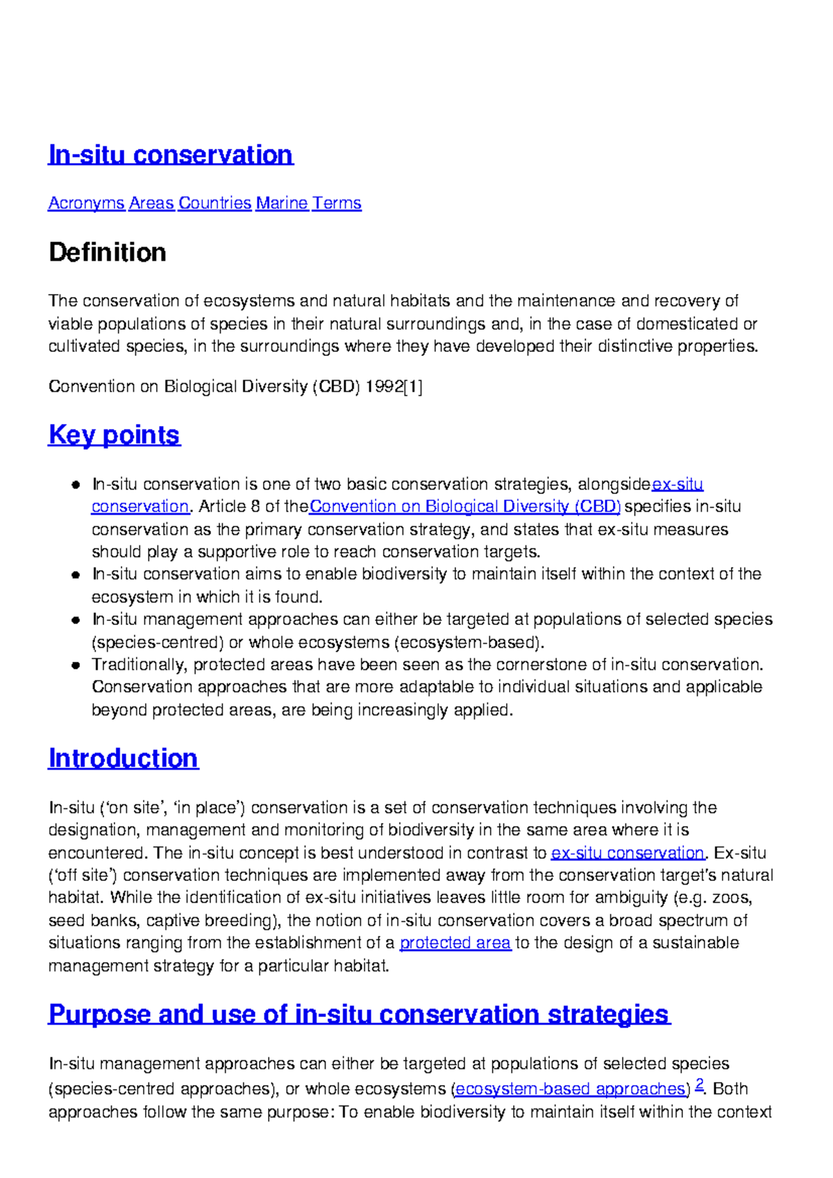 In-situ-conservation - In-situ conservation Acronyms Areas Countries ...