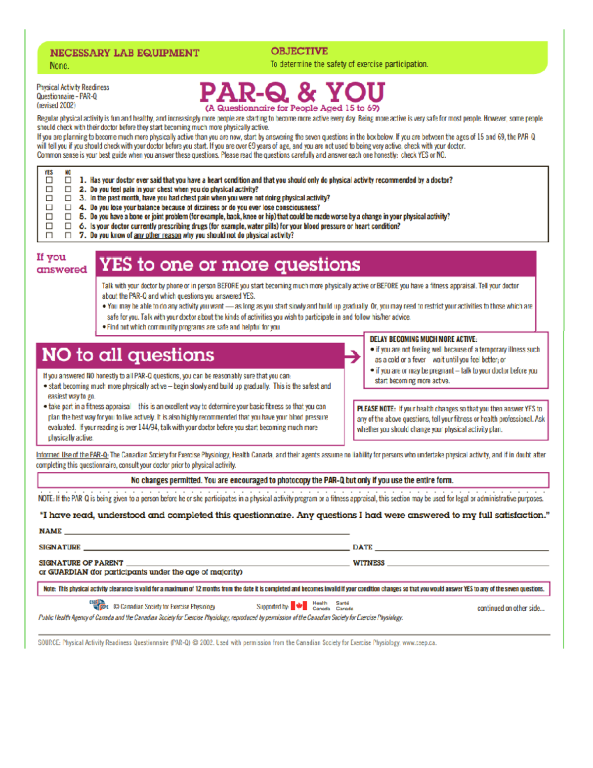 PARQ-and-You - PARQ AND YOU QUESTIONNAIRE - Bachelor of Science in ...