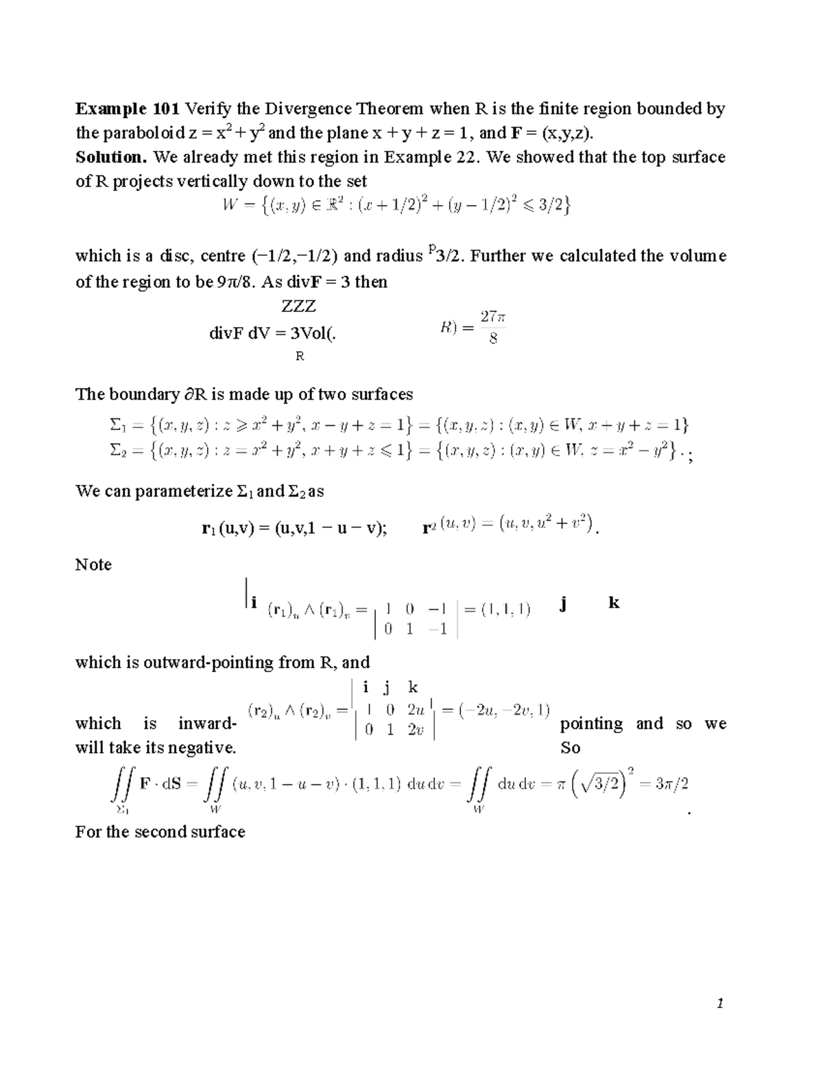 Multi Calc-14 - Examples - Example 101 Verify the Divergence Theorem ...