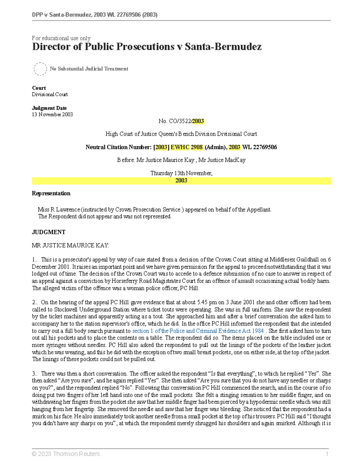 DPP v Santa-Bermudez - DPP V SANTA BERMUDEZ CASE REPORT - For ...