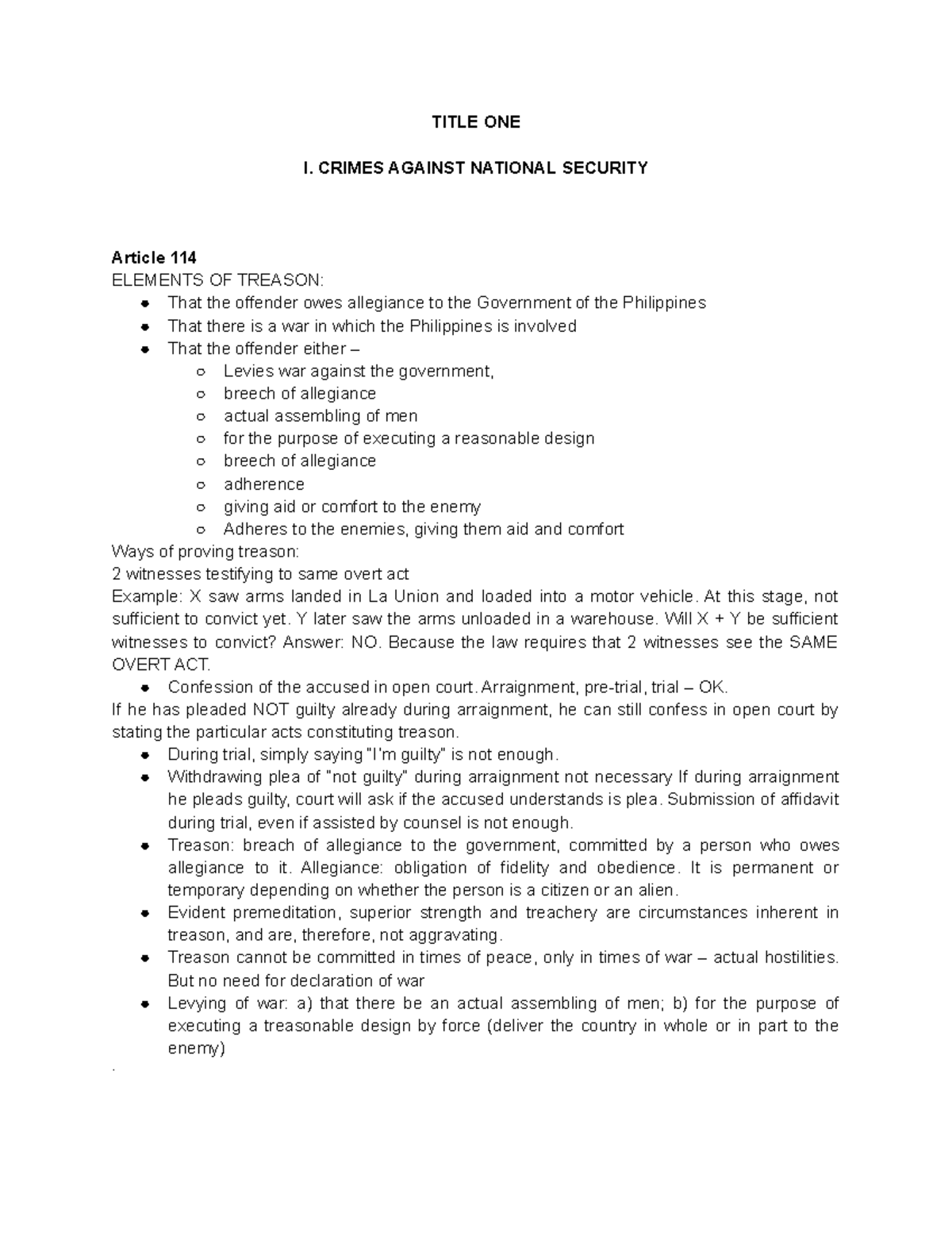 Title one rpc book 2 - Rpc - TITLE ONE I. CRIMES AGAINST NATIONAL ...