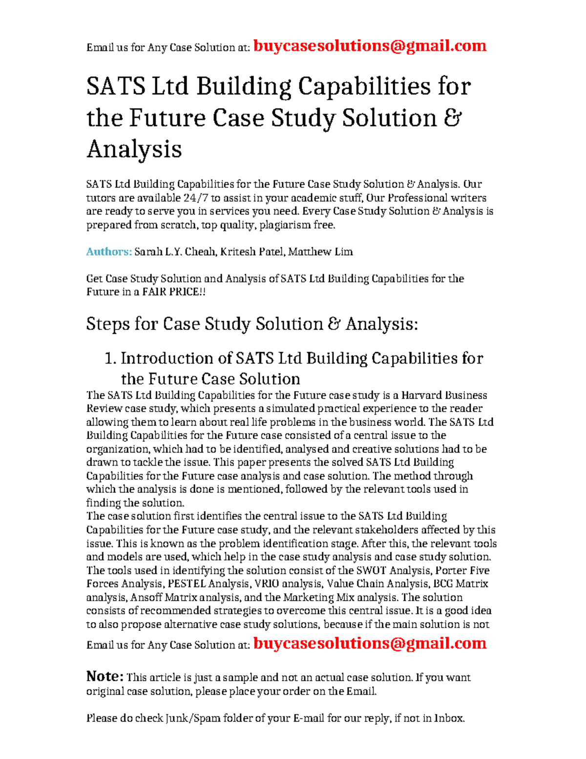SATS Ltd Building Capabilities for the Future Case Study Solution ...