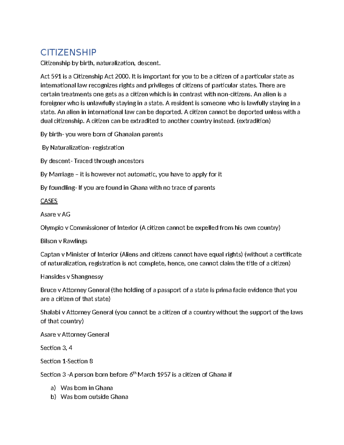 Citizenship - CITIZENSHIP Citizenship by birth, naturalization, descent ...