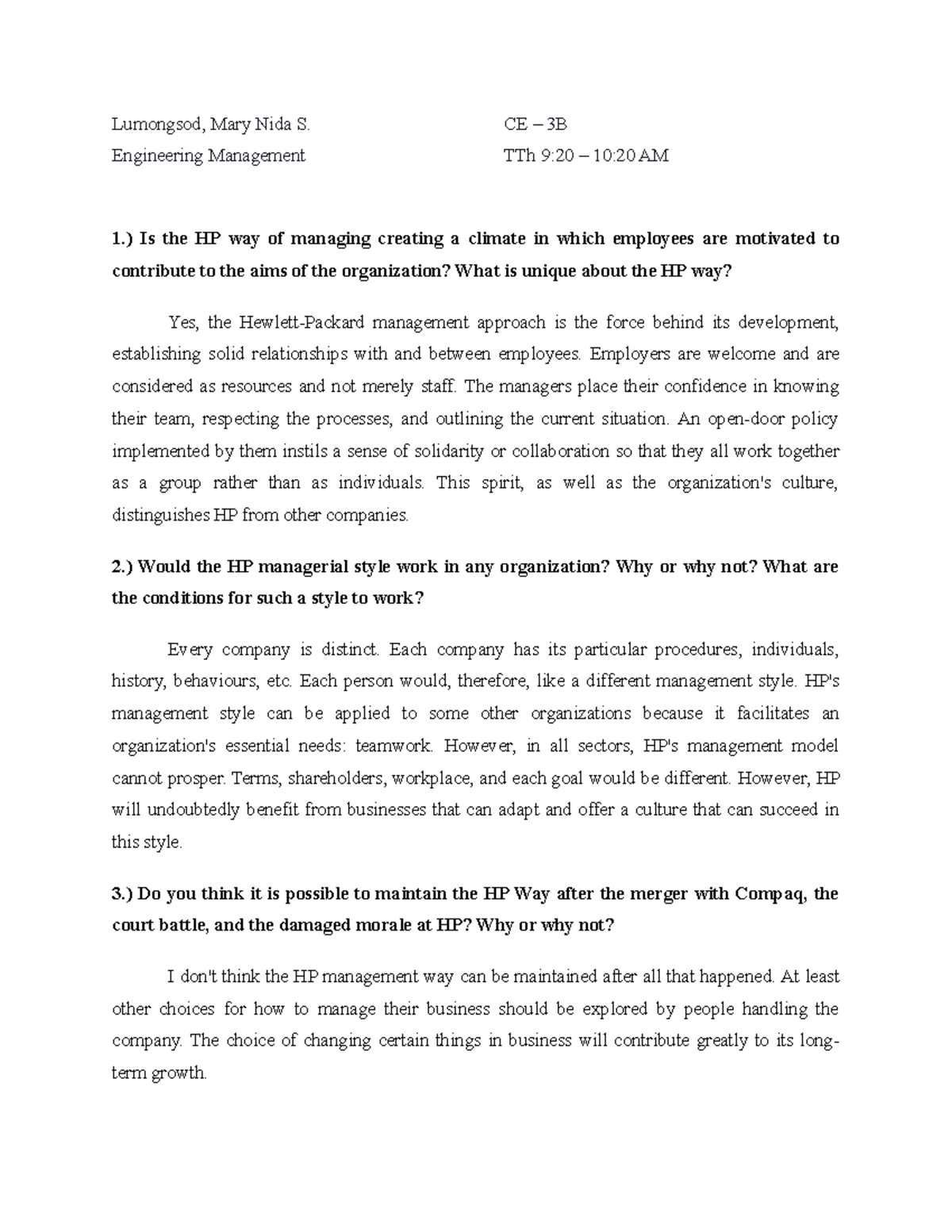 Engineering Management Case 14 - Lumongsod, Mary Nida S. CE – 3B ...