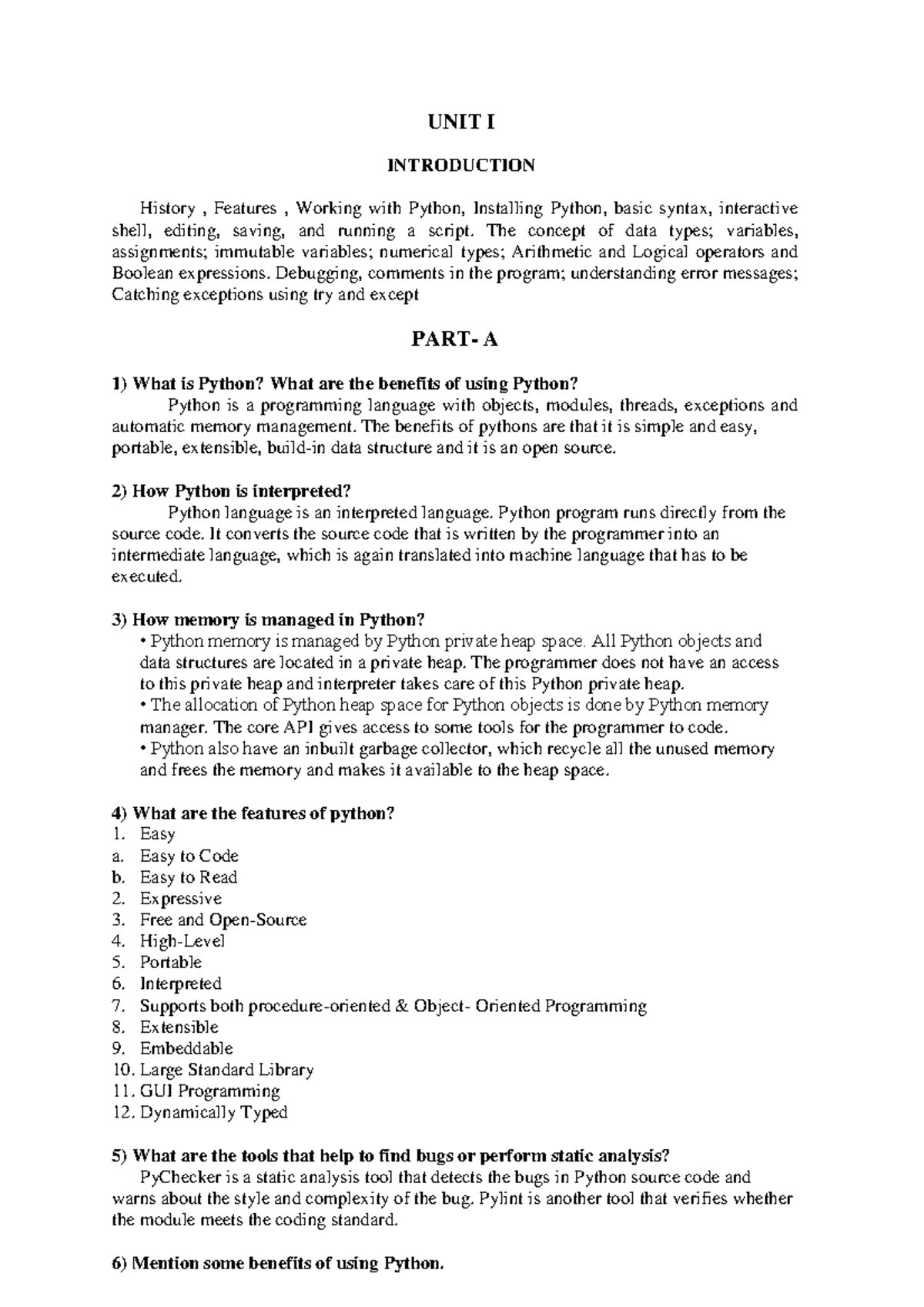 Pp1q Python Unit I Introduction History Features Working With Python Installing Python