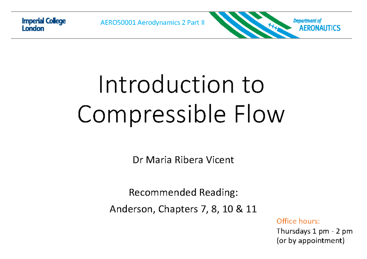 Intro to Compressible Flow - Introduction to Compressible Flow Dr Maria ...
