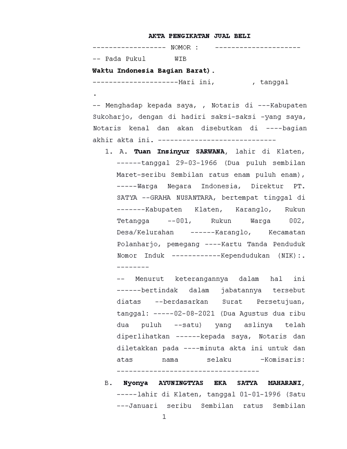 Contoh PPJB - tugas - AKTA PENGIKATAN JUAL BELI - NOMOR : - Pada Pukul WIB Waktu Indonesia ...
