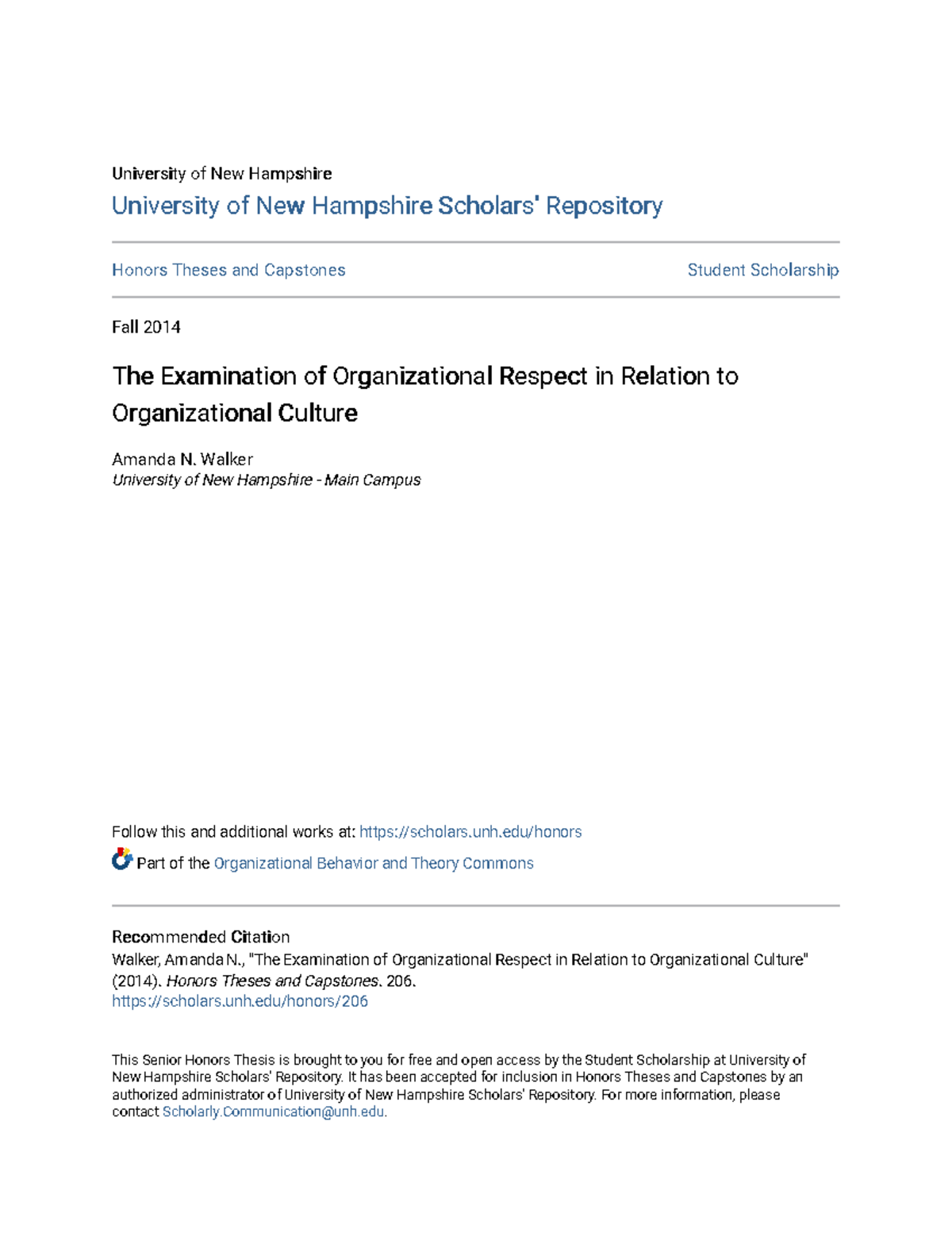 The Examination of Organizational Respect in Relation to Organiza.pdf - University of New - Studocu