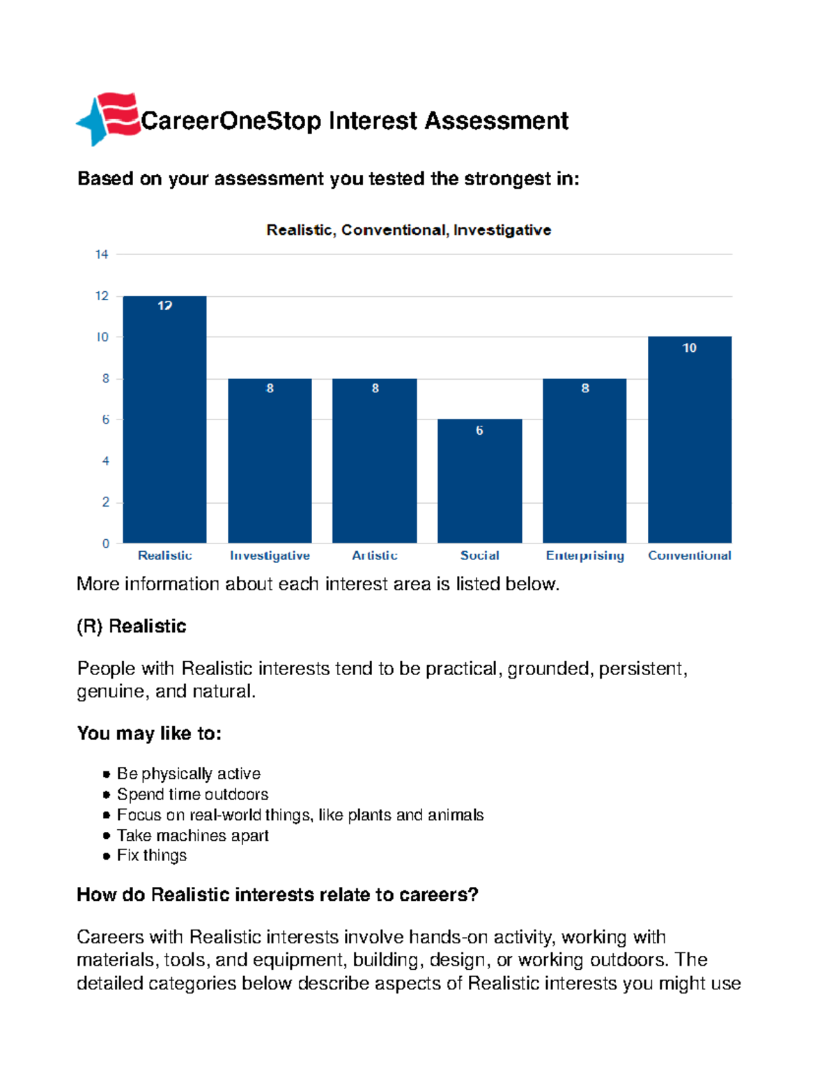 Interest Assessment Detail - CareerOneStop Interest Assessment Based on ...