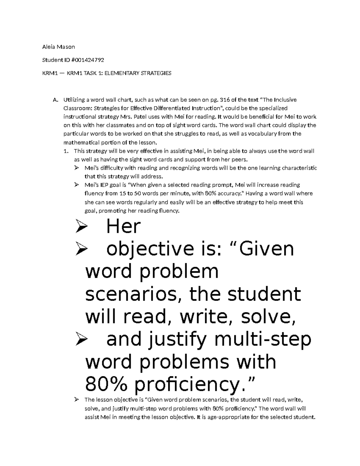 Task 1 - Inclusive Classroom - Aleia Mason Student ID KRM1 — KRM1 TASK ...