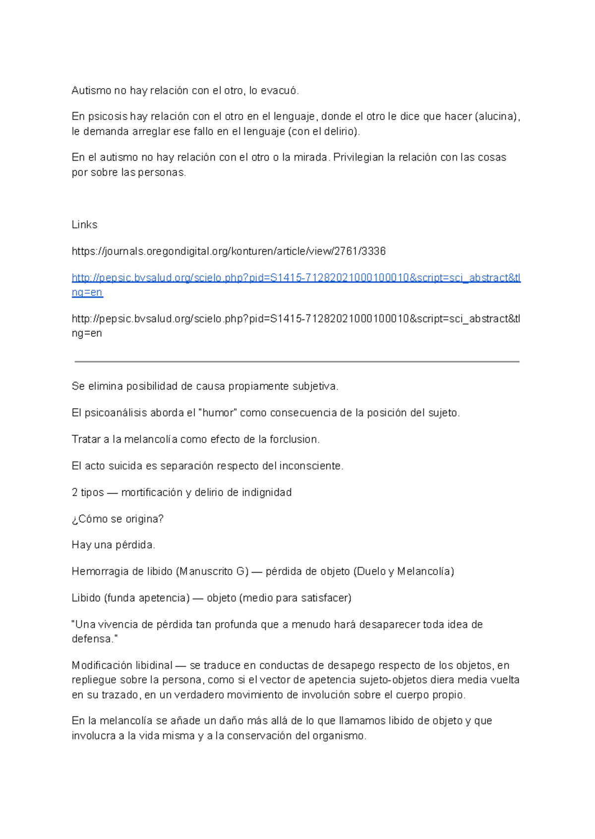 Psicopatología notaz - Autismo no hay relación con el otro, lo evacuó ...
