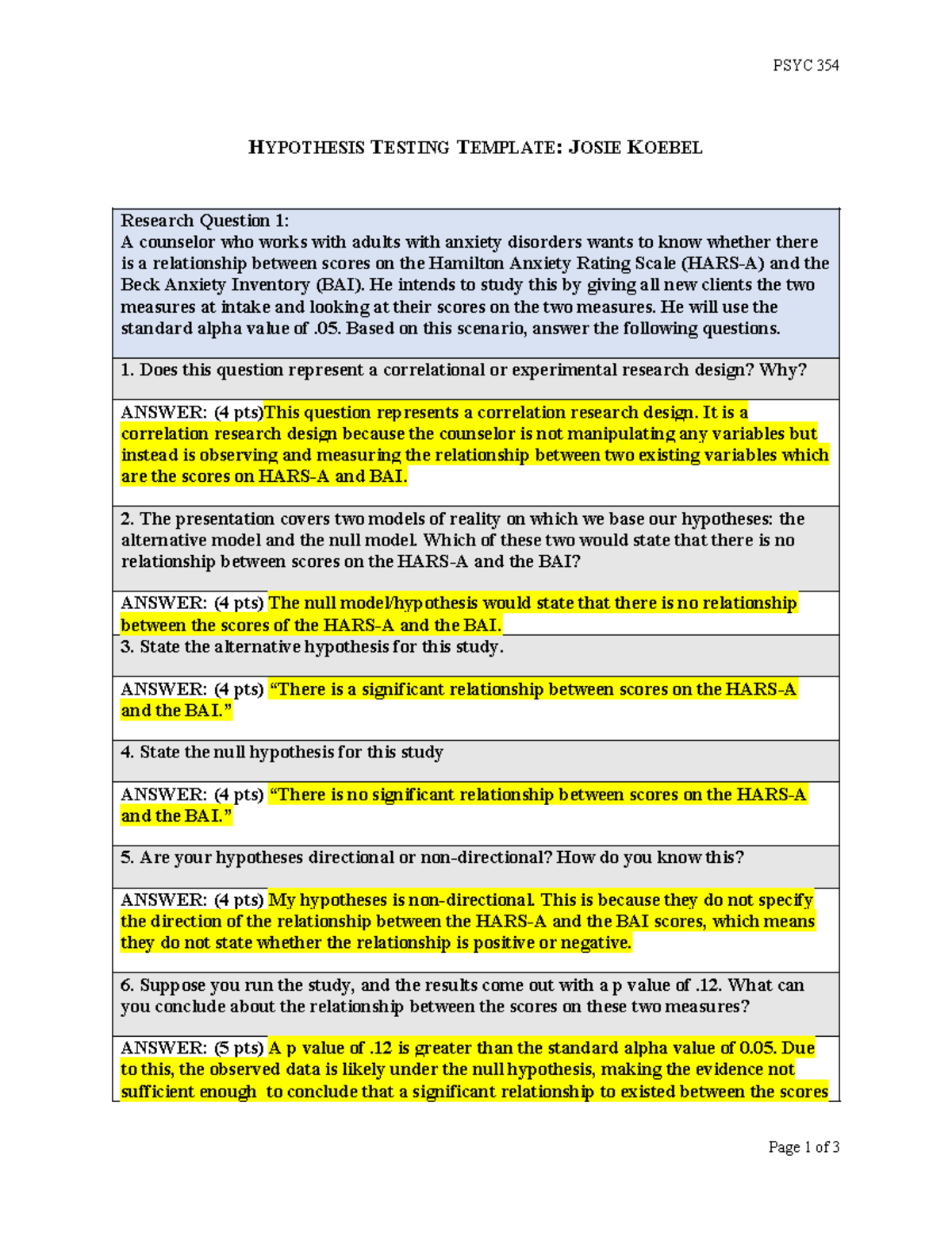 Hypothesis Testing Template - PSYC 354 HYPOTHESIS TESTING TEMPLATE ...